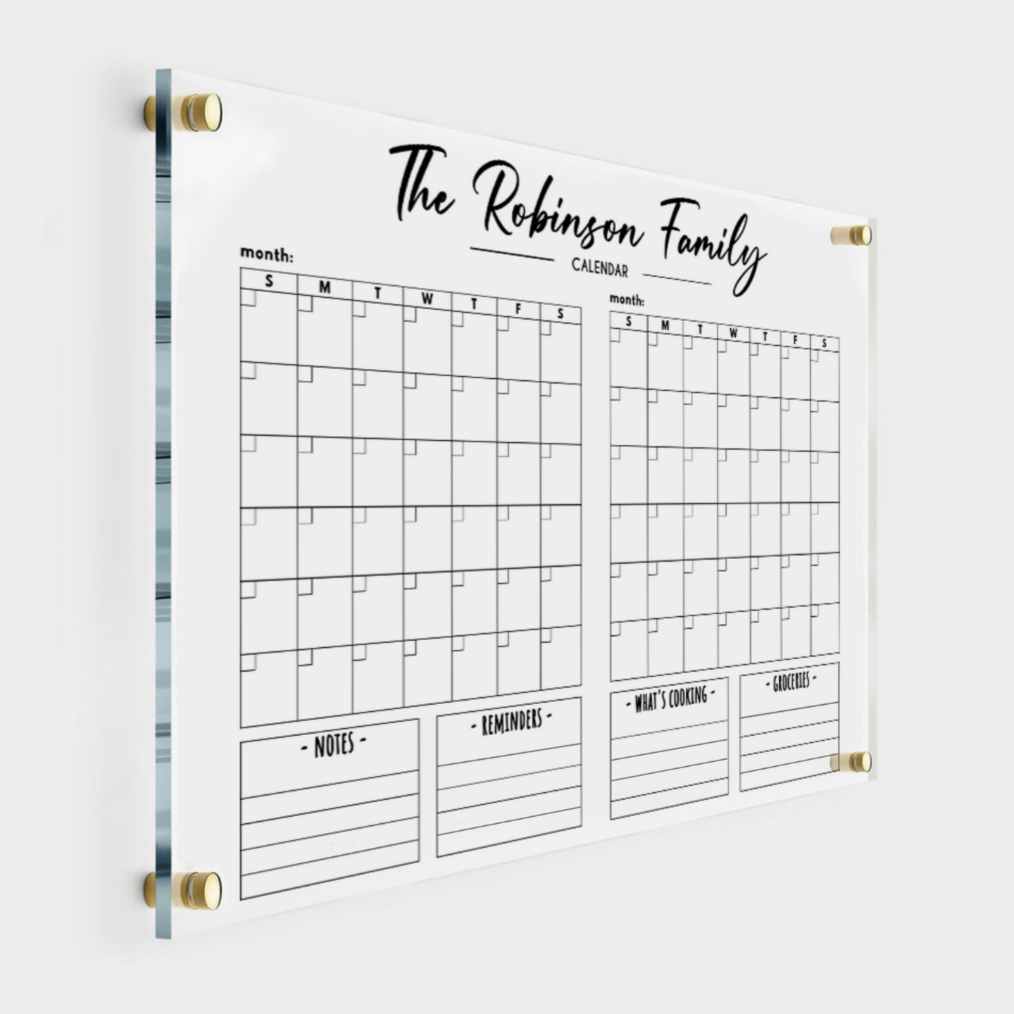 Personalized Two Month Family Calendar with 4 Side Headers and Subtitle ...