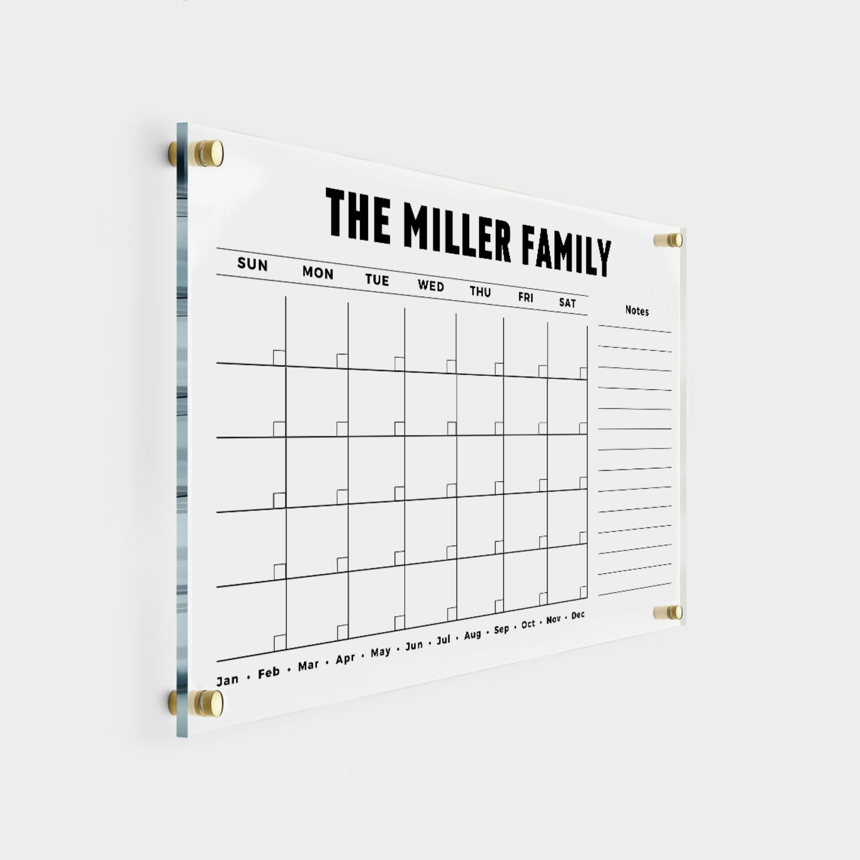 Personalized Monthly Calendar with 1 Side Header & Hardware Color ...